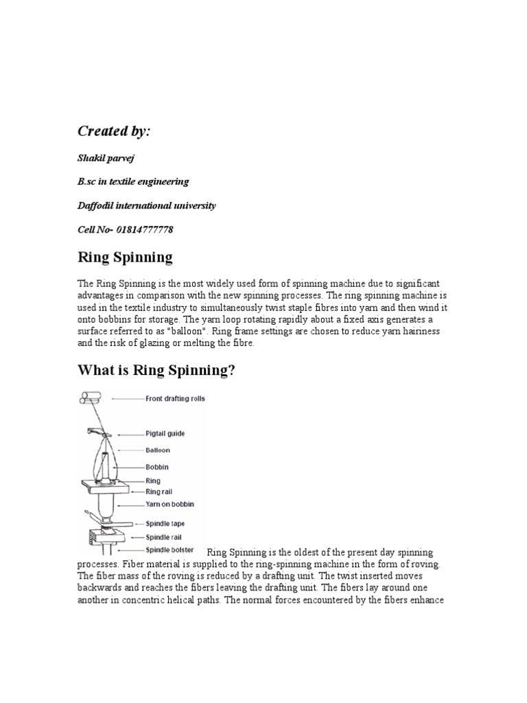 Ring Spinning | PDF | Spinning (Textiles) | Spindle (Textiles)