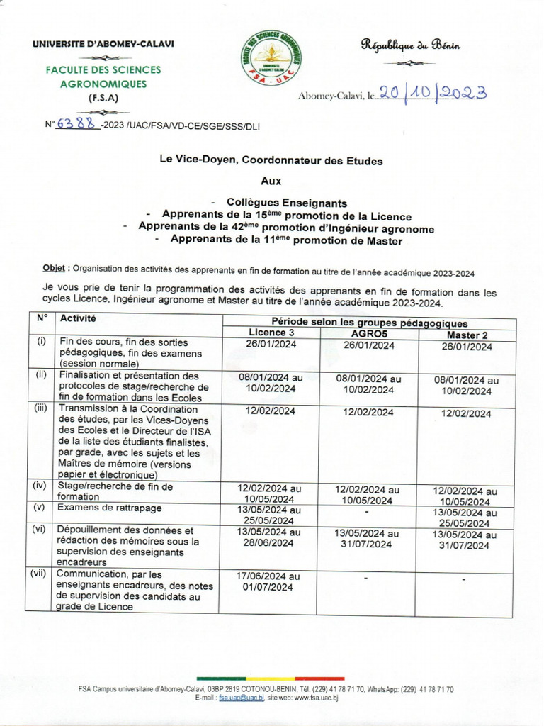 Feuille de Route Soutenances Annee Academique 2023-2024 | PDF