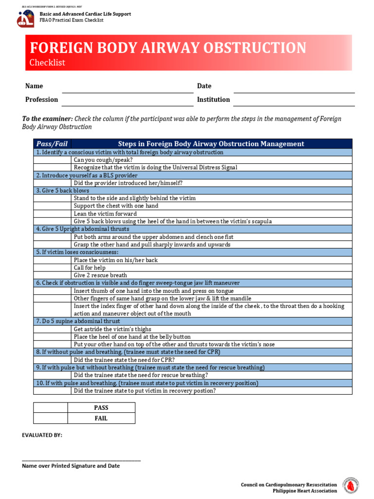 Worksheet 2 FBAO Checklist 60 COPIES | PDF | First Aid | Medical ...