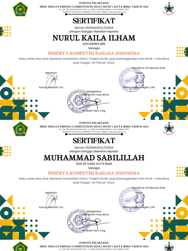 (Bahasa Indonesia) Sertifikat Peserta Isoc 2024 | PDF