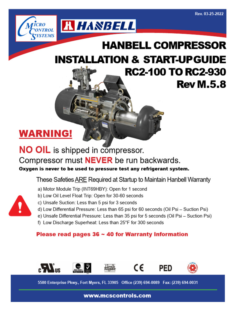 Hanbell Compressor Installation and Startup Guide Rev M5.8 | PDF ...