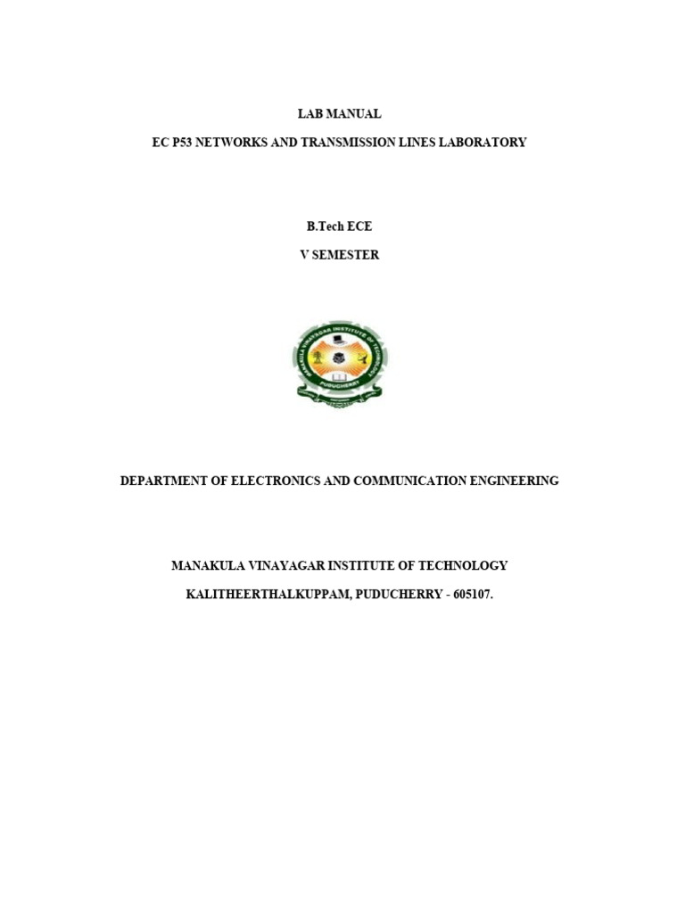 NTL Lab Manual Edited 29-11-2022 | PDF | Electronic Filter ...