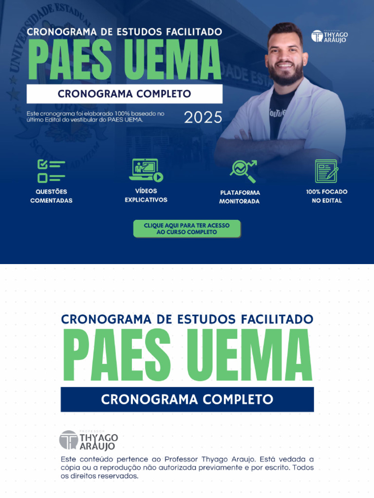 Cronograma de Estudos Facilitado - PAES UEMA 2025 - Professor Thyago Araujo | PDF | Sociologia ...