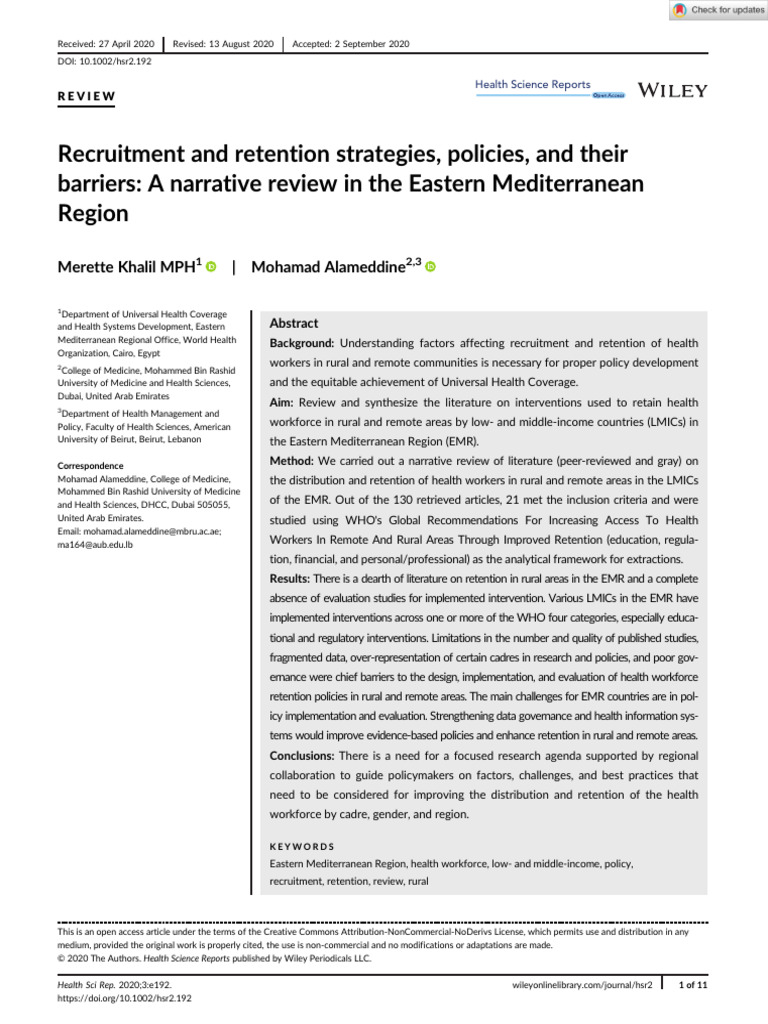 Health Science Reports - 2020 - Khalil - Recruitment and Retention ...