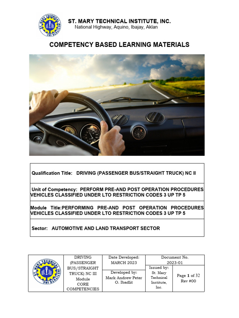 LTO Restriction Codes for Vehicle Operation | PDF | School Bus | Bus