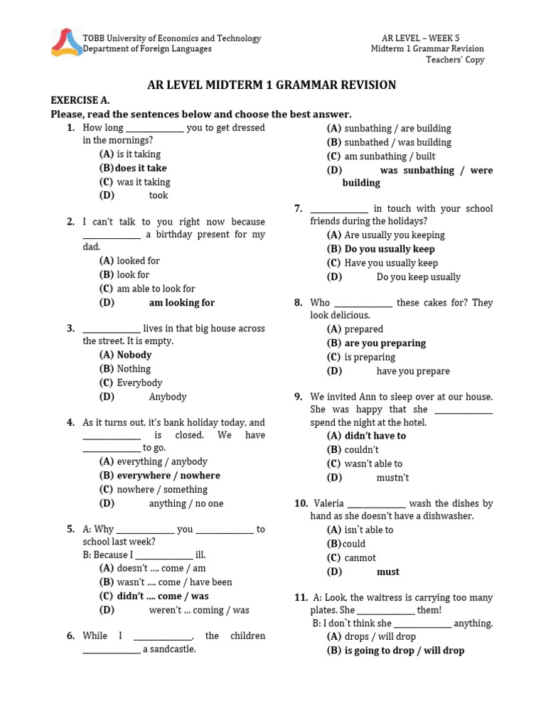 Midterm 1 Grammar Revision Guide | PDF