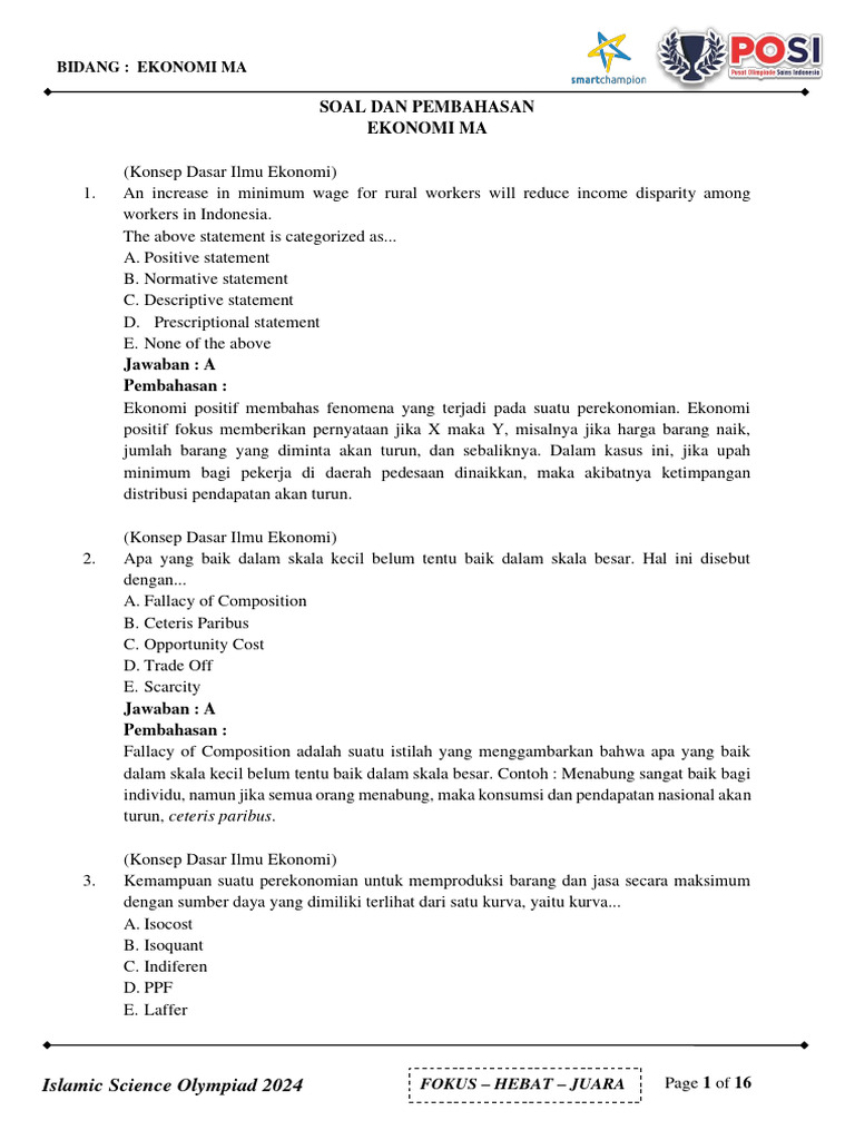 Pembahasan Soal MA Ekoekonomi ISO 2023 | PDF