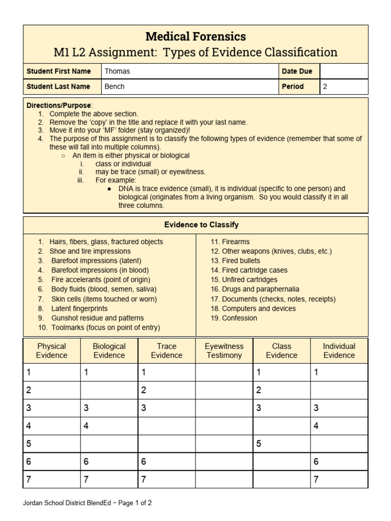 Bench M1 L2 Types of Evidence Assignment Rev. 6-30-20 | PDF