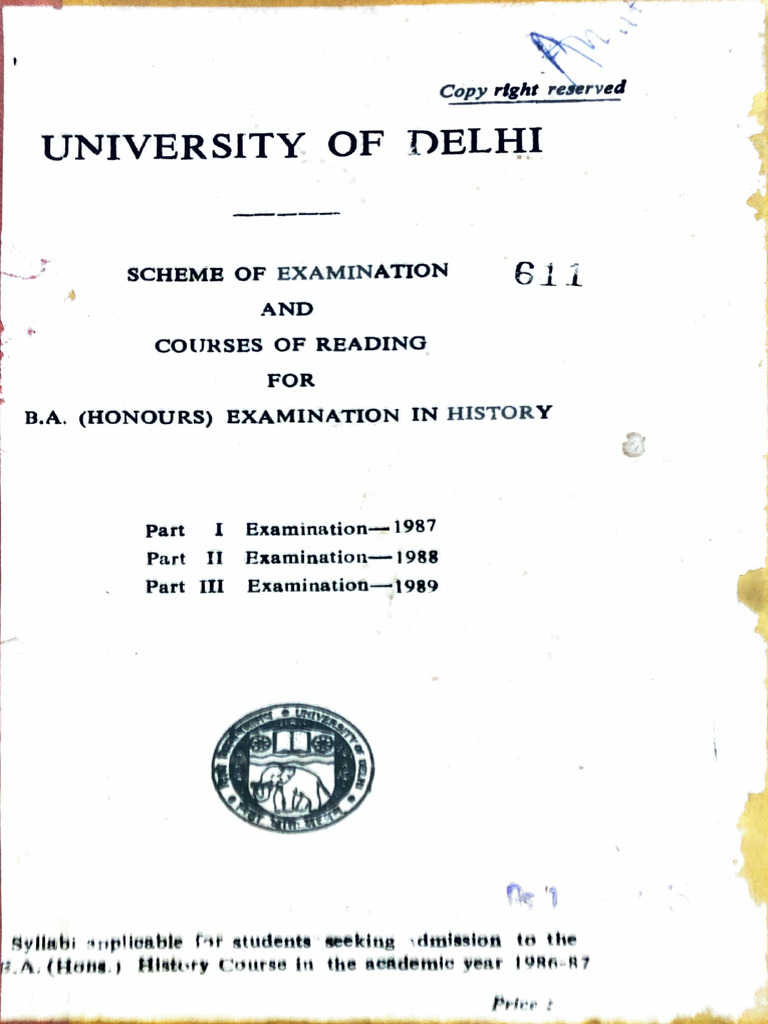 B.A.(Hons.) History 1987-1989 Syllabus | PDF