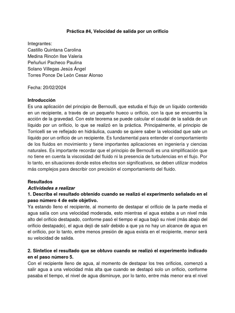 PrÃ¡ctica #4 | PDF | Líquidos | Presión