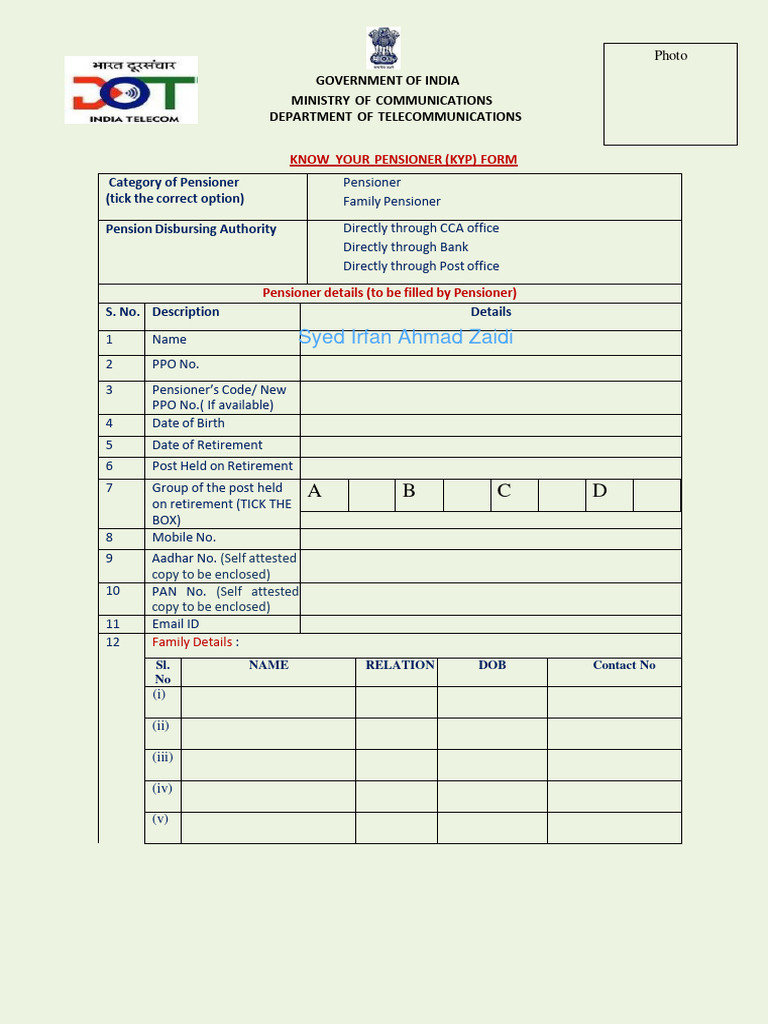 KnowYourPensioner (KYP) Form | PDF | Telecommunications | Service ...