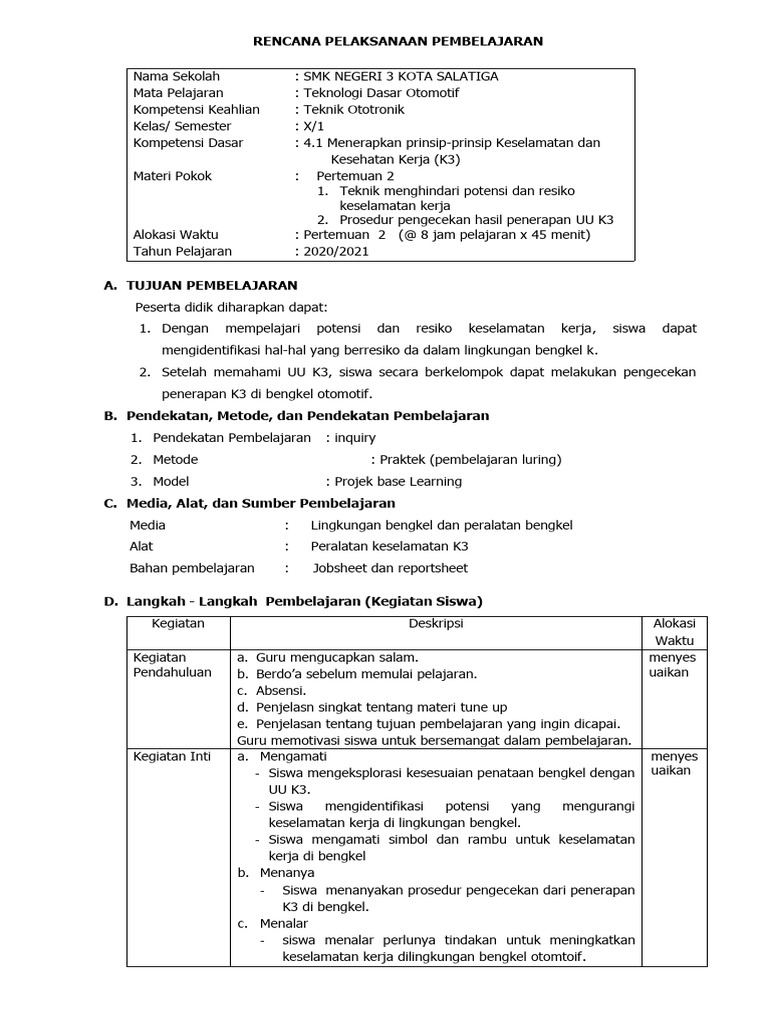 FO 1 - 2. RPP 4.1. Mengguna Kan Prinsip-Prinsip Keselamatan Dan ...