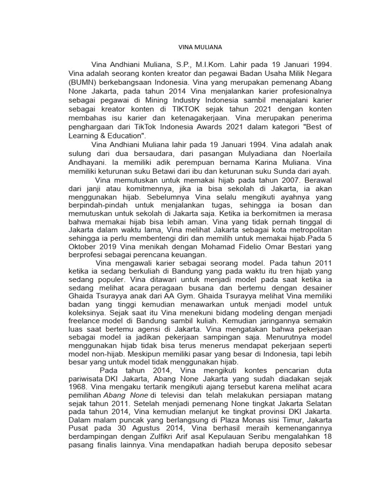 Biografi Vina Muliana | PDF