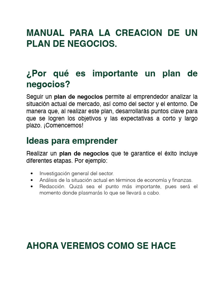 Manual de Plan de Negocios | PDF | Plan de negocios | Business