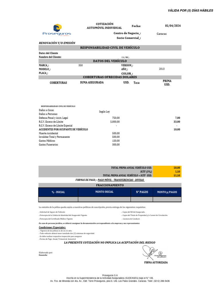 Vehiculo 350 | PDF | Póliza de seguros
