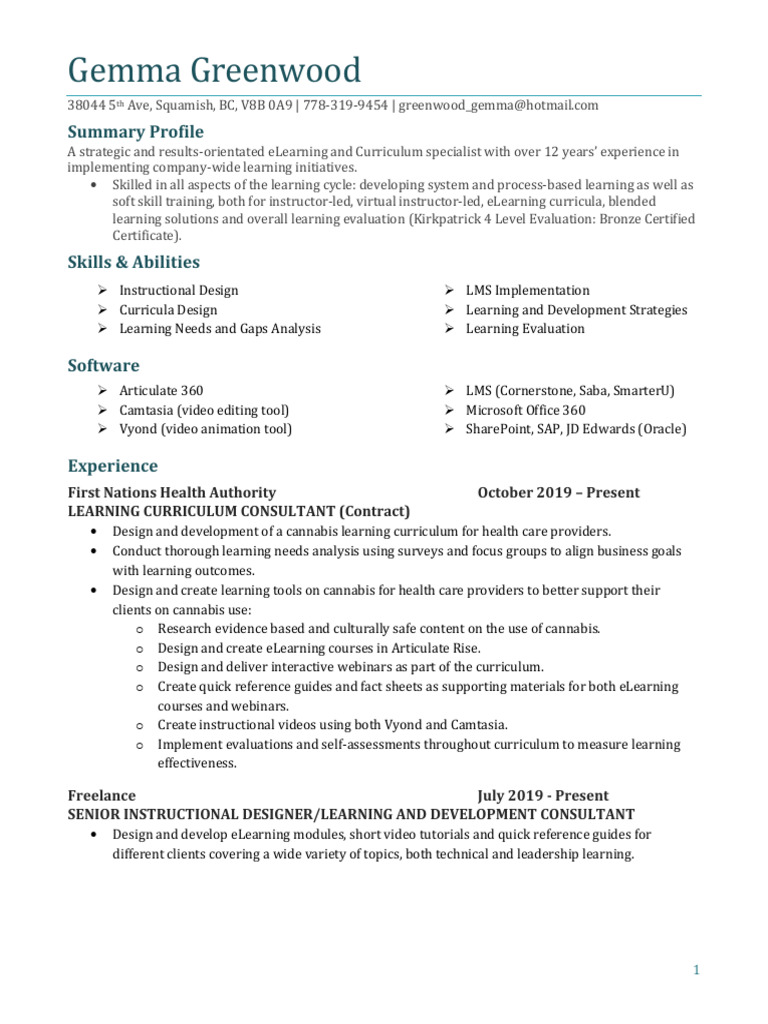 Gemma Greenwood Resume | PDF | Educational Technology | Curriculum