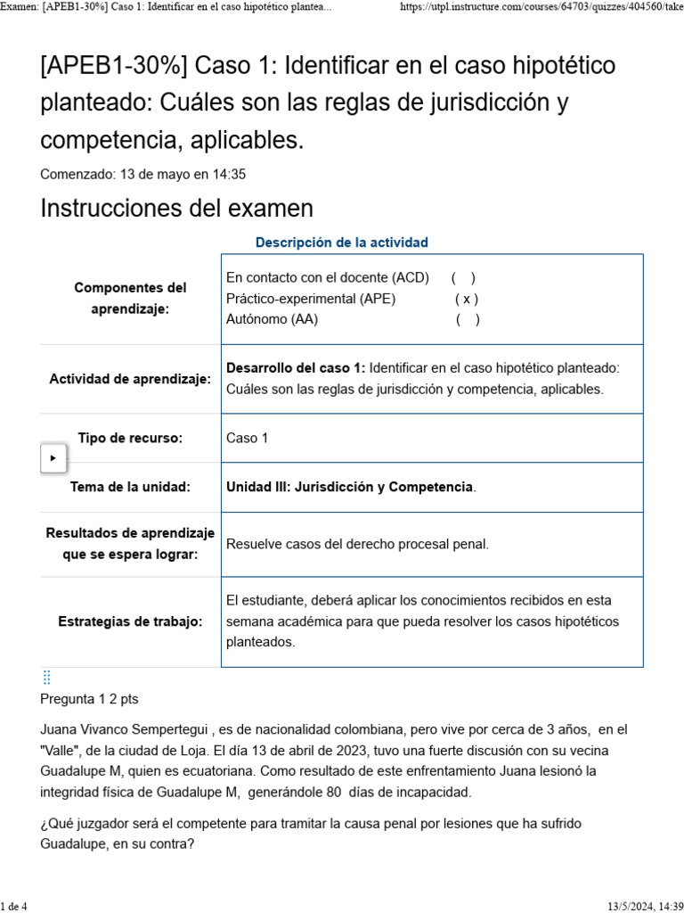 Examen (APEB1-30 - ) Caso 1 Identificar en El Caso Hipotético Planteado Cuáles Son Las Reglas de ...