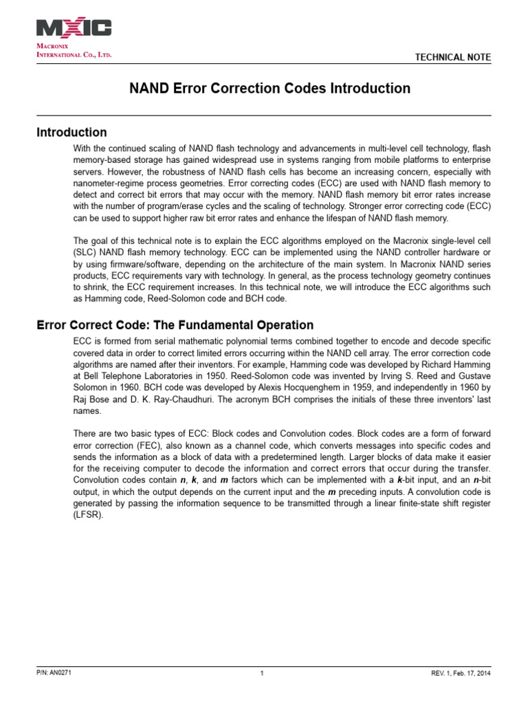 AN0271V1-NAND Error Correction Codes Introduction-0217 | PDF | Flash Memory | Error Detection ...