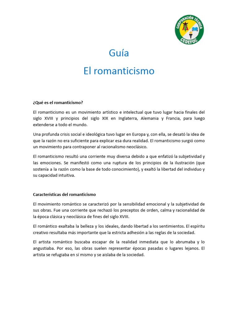 Guía El Romanticismo - Docx Ci | PDF | Romanticismo | Barroco