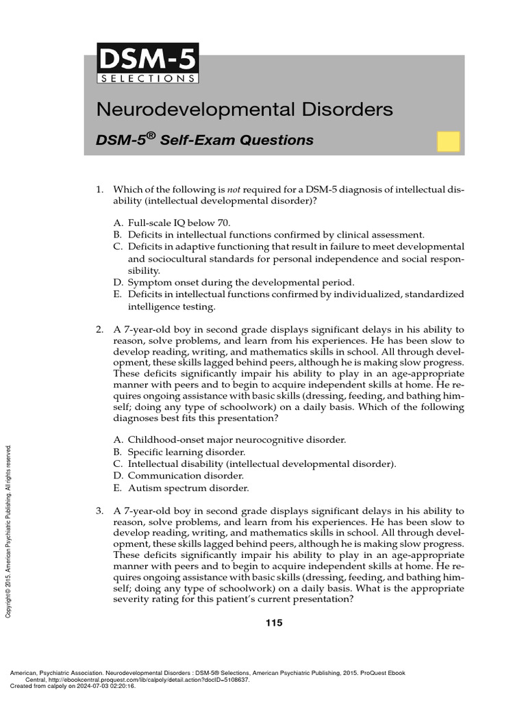 DSM Self-Exam Questions (Neurodevelopmental Disorders) | PDF | Intellectual Disability | Autism ...