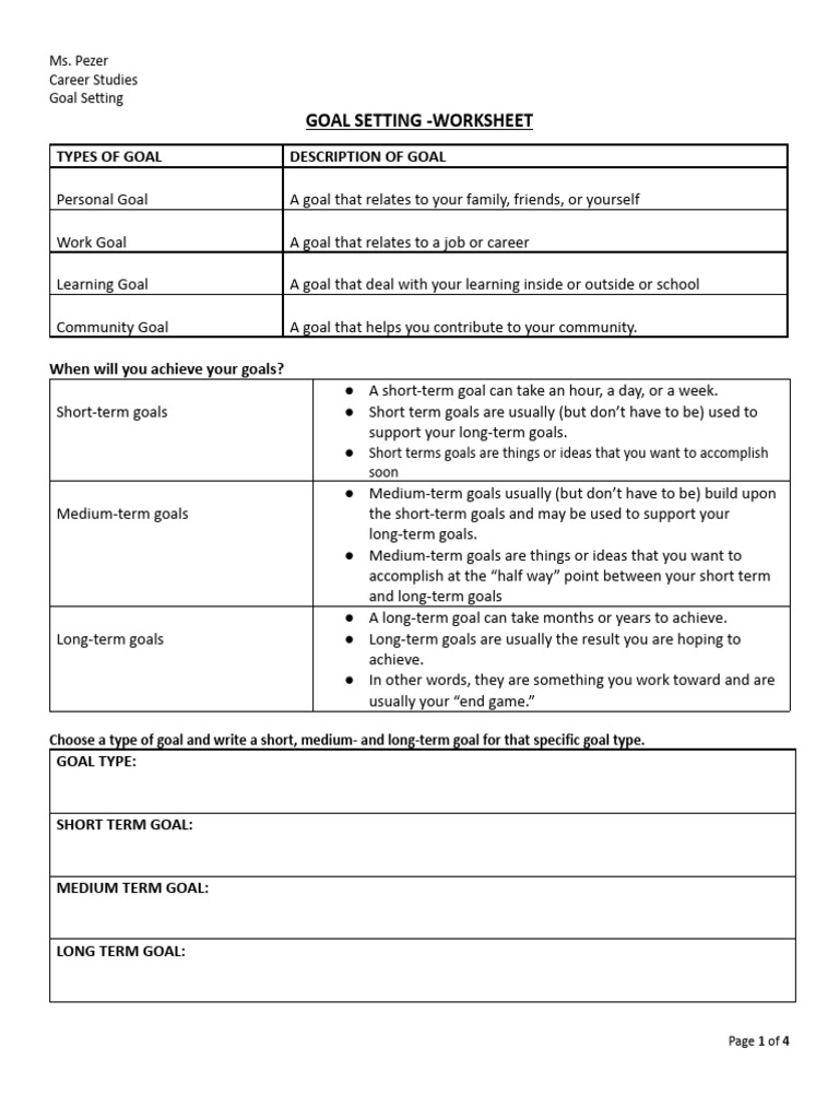 Goal Setting Worksheet PDF | PDF | Goal | Goal Setting