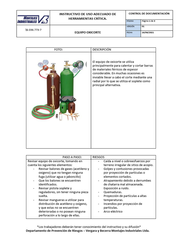 Instructivo de Uso Oxicorte-2 | PDF