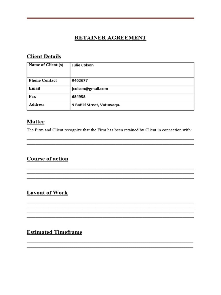 Retainer. Sample 6 | PDF | Conflict Of Interest | Fee