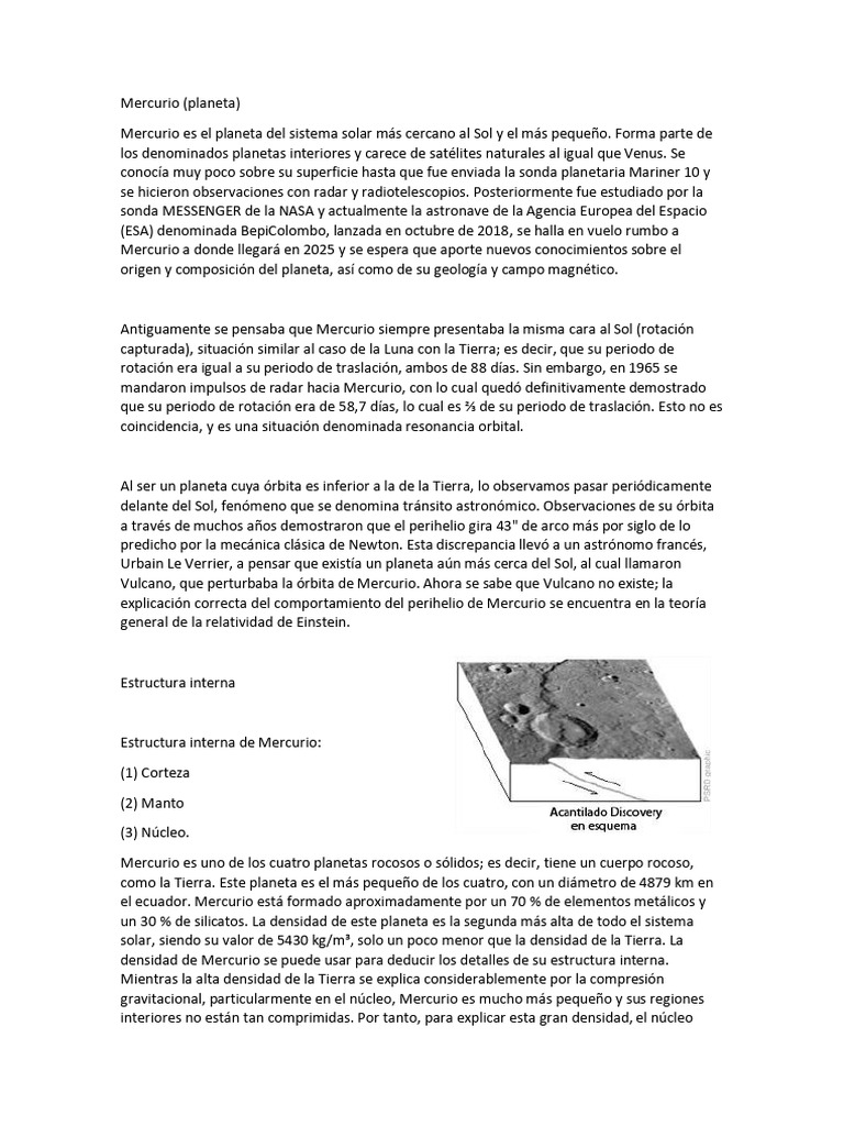 MERCURIO | PDF | Planeta mercurio) | Núcleo planetario