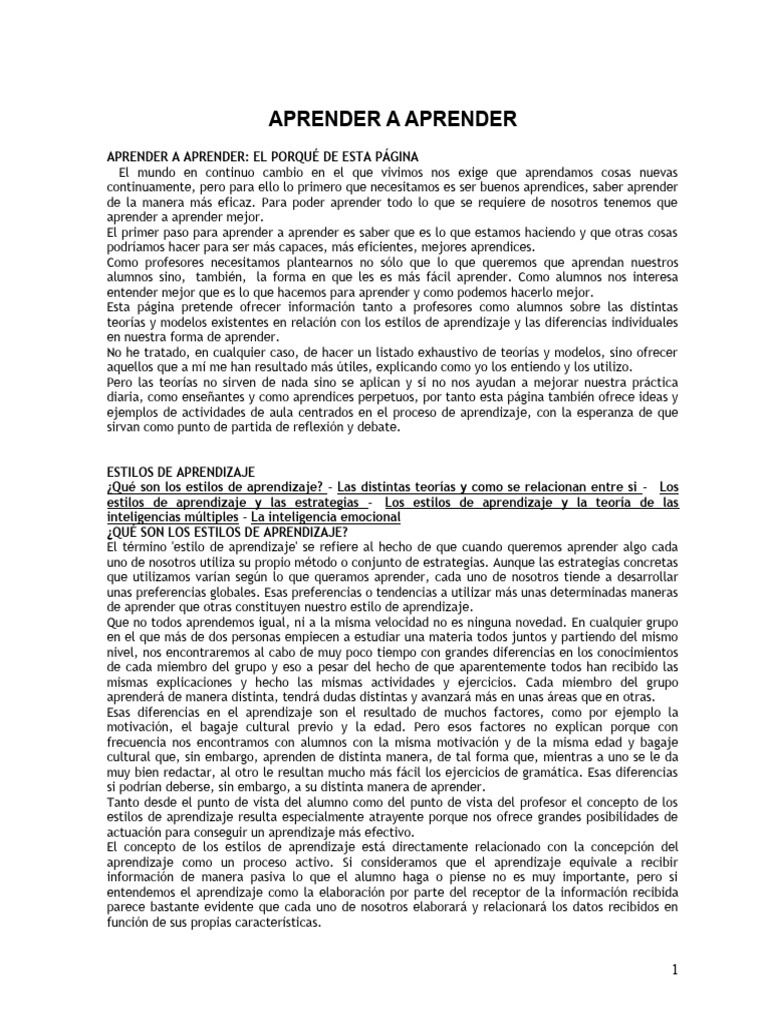 Aprender A Aprender | PDF | Aprendizaje | Hemisferio cerebral