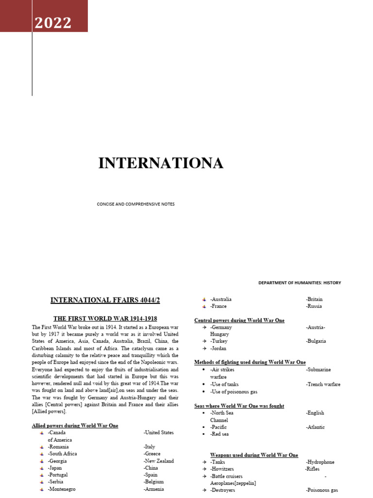 History Notes Consolidated. o Level. | PDF | Allies Of World War I ...