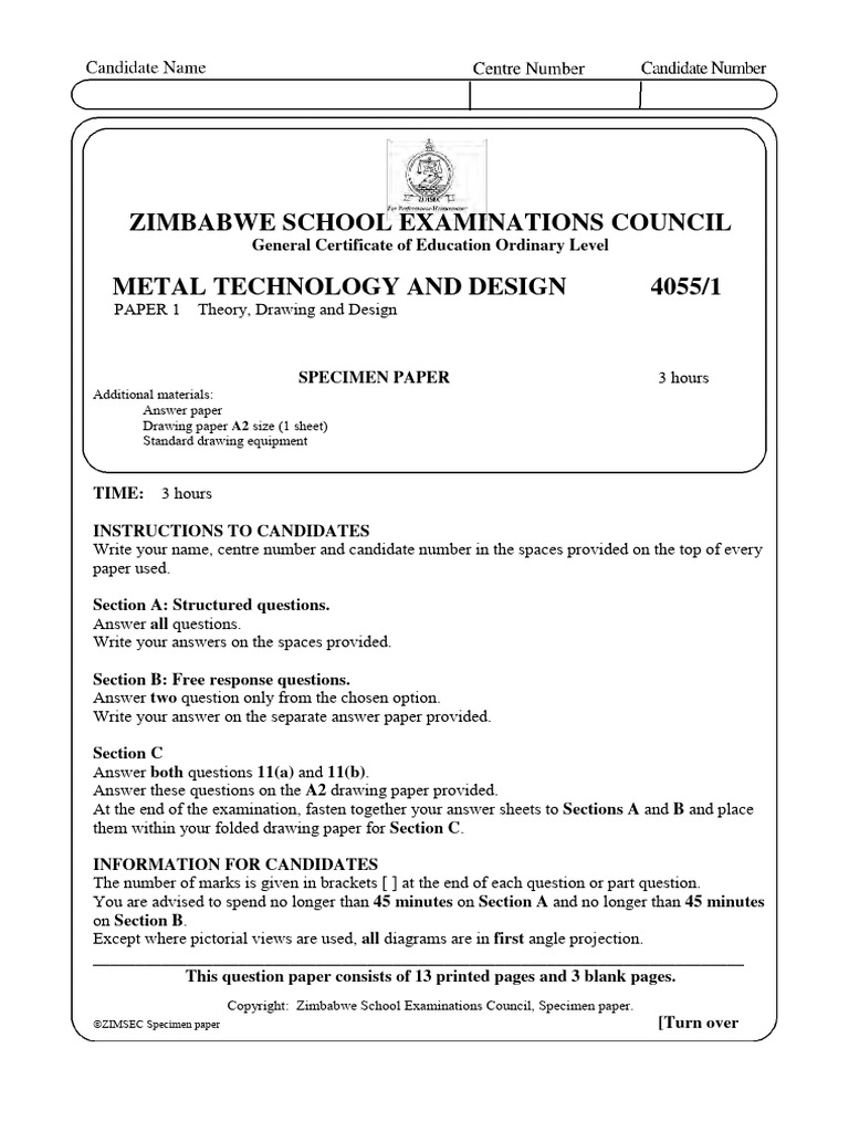 O-Levels Metal Technology and Design Exemplar | PDF | Forge | Welding