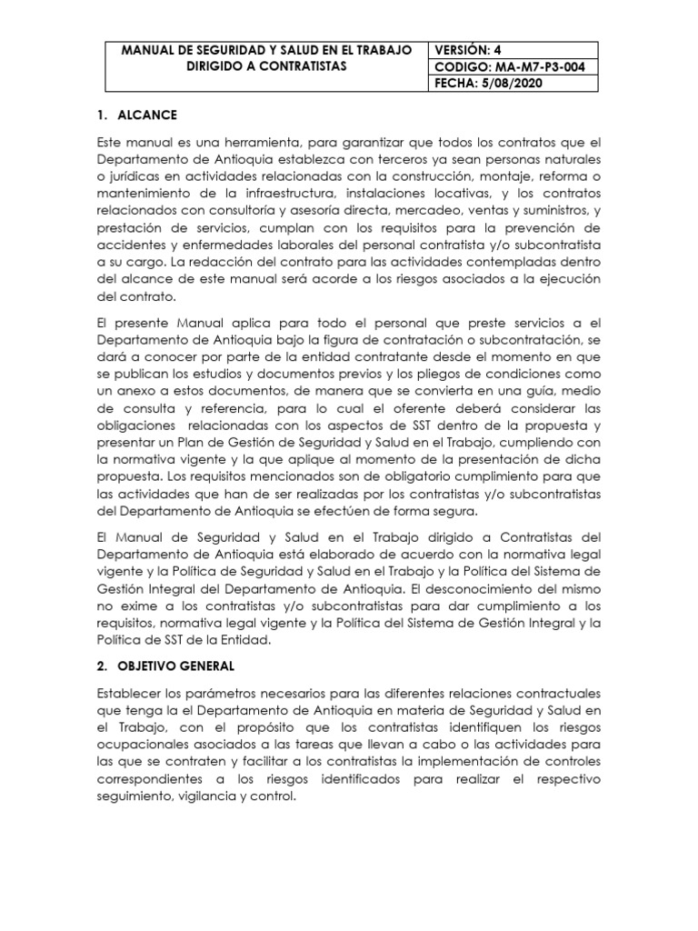 Anexo MANUAL DE SST PARA CONTRATISTAS V4 | PDF