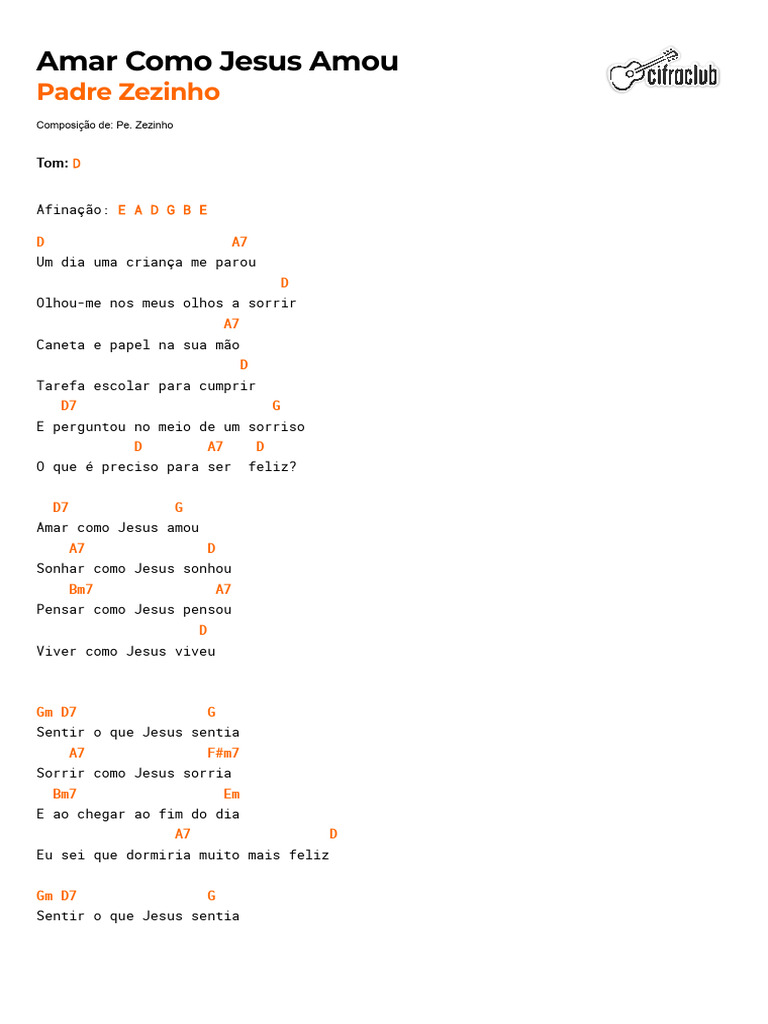 Letra e Cifras: Amar Como Jesus Amou | PDF