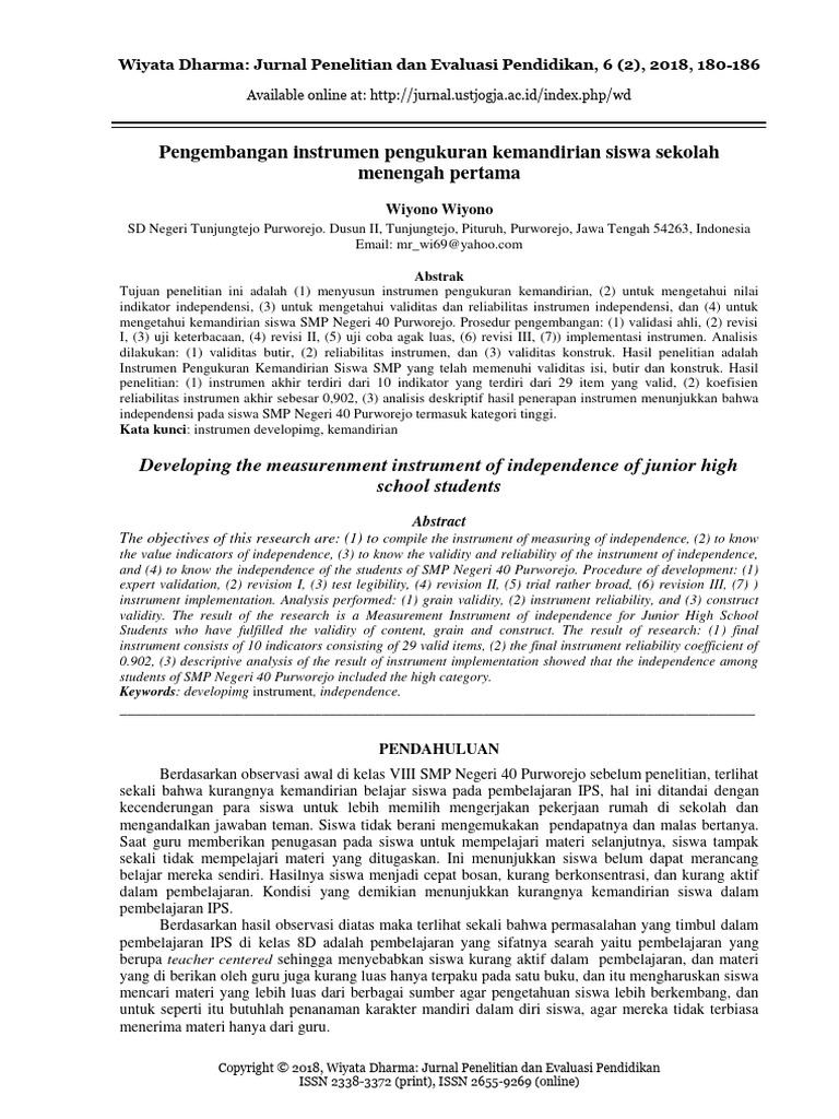 Pengembangan Instrumen Pengukuran Kemandirian Sisw | PDF | Kesehatan ...