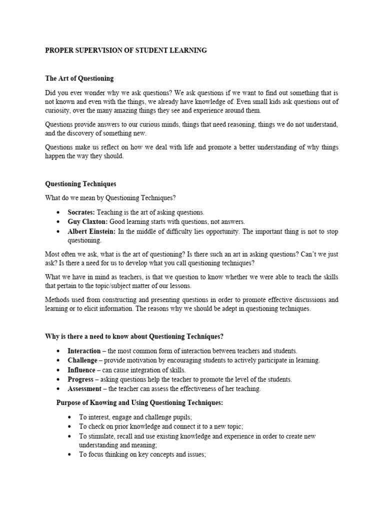 Proper Supervision Of Student Learning Pdf Learning Thought