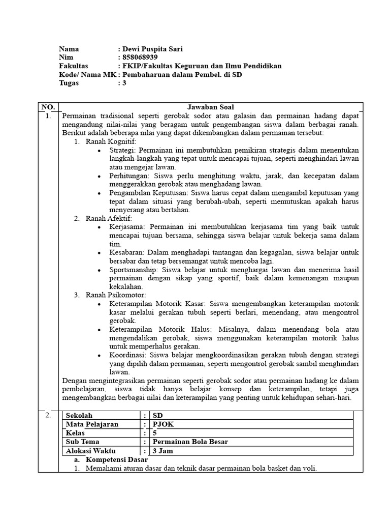 Tugas 3 Dewi Puspita Sari 2024 Pembaharuan Dalam Pembel. Di SD | PDF ...