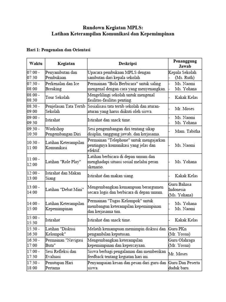 Rundown Kegiatan MPLS | PDF
