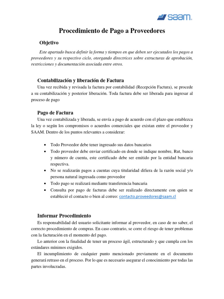 Procedimiento de Pago Proveedores | PDF