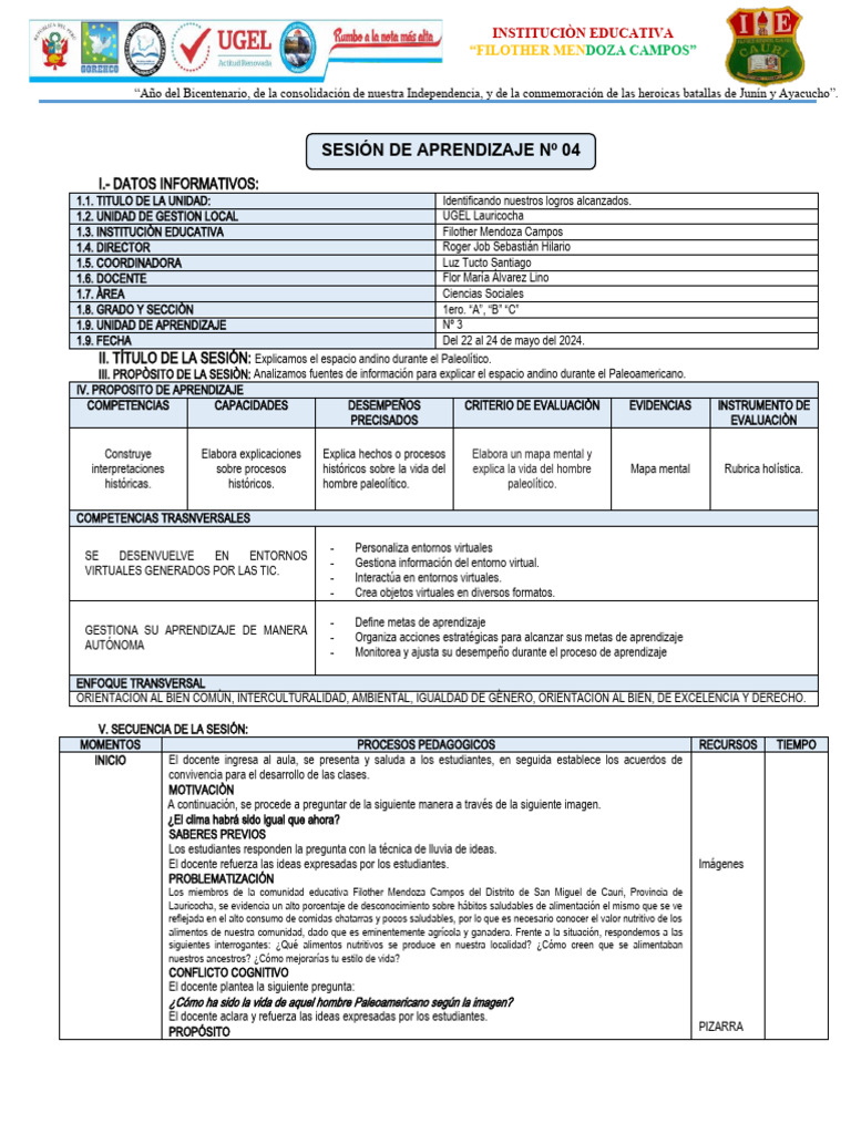 Sesiòn de Aprendizaje #4 - Ud 3 - 1º Sec. - 070132 | PDF | Evaluación | Aprendizaje
