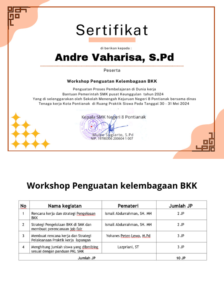 Sertifikat Workshop BKK SMK 2024 | PDF