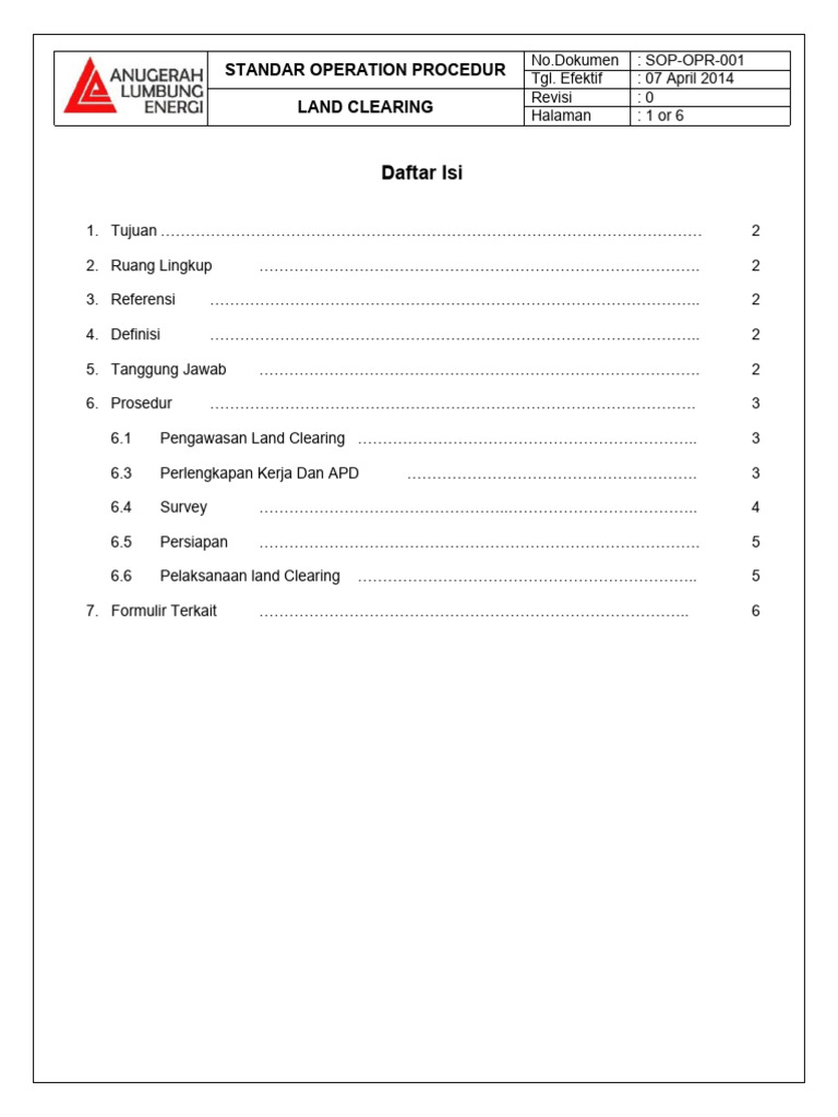 SOP OPR 001 Land Clearing | PDF