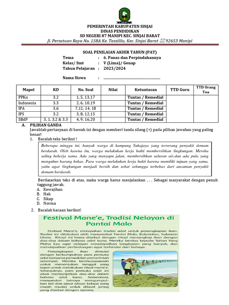 Soal PAT Tema 6 | PDF