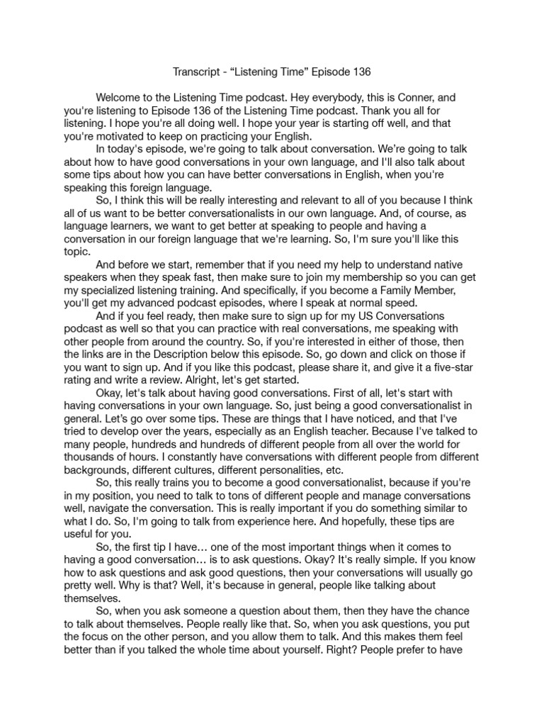 Episode 136 Transcript - Listening Time | PDF | Body Language ...