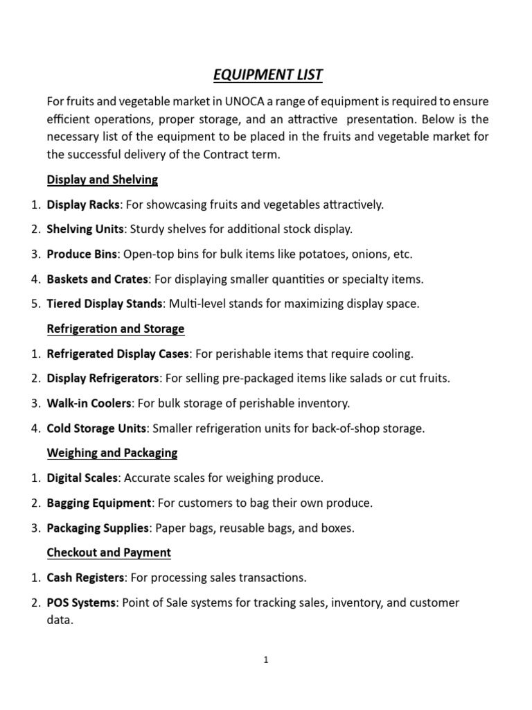 List of Equipment | PDF | Point Of Sale