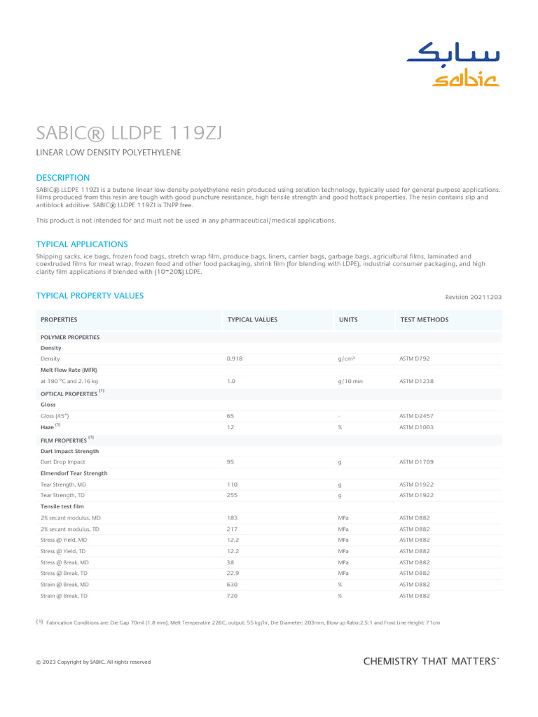 SABIC® LLDPE - 119ZJ - Global - Technical - Data - Sheet | PDF ...