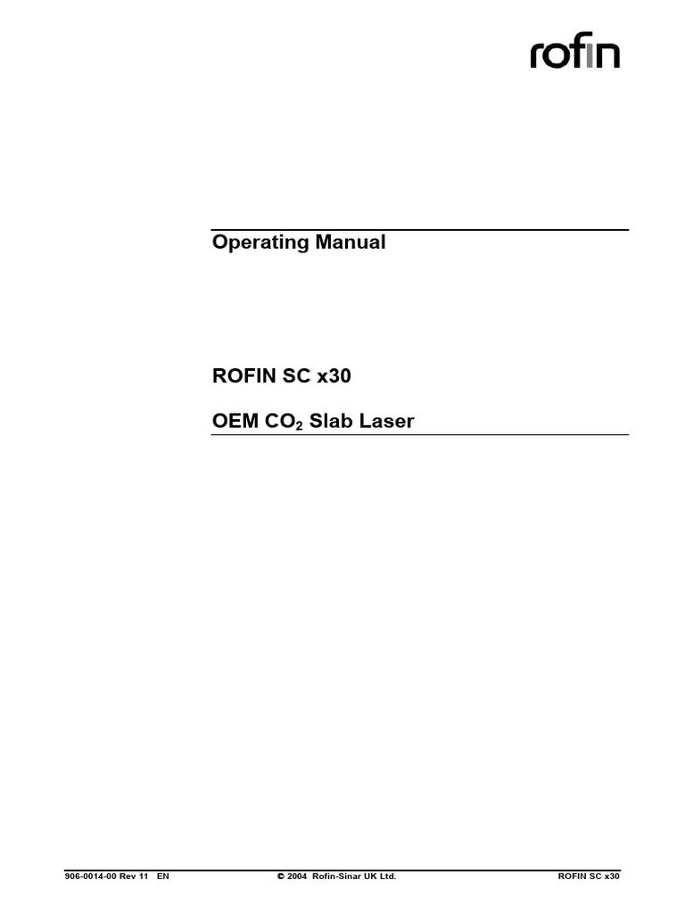 Rofin SC x30 Operating Manual | PDF | Laser | Power Supply
