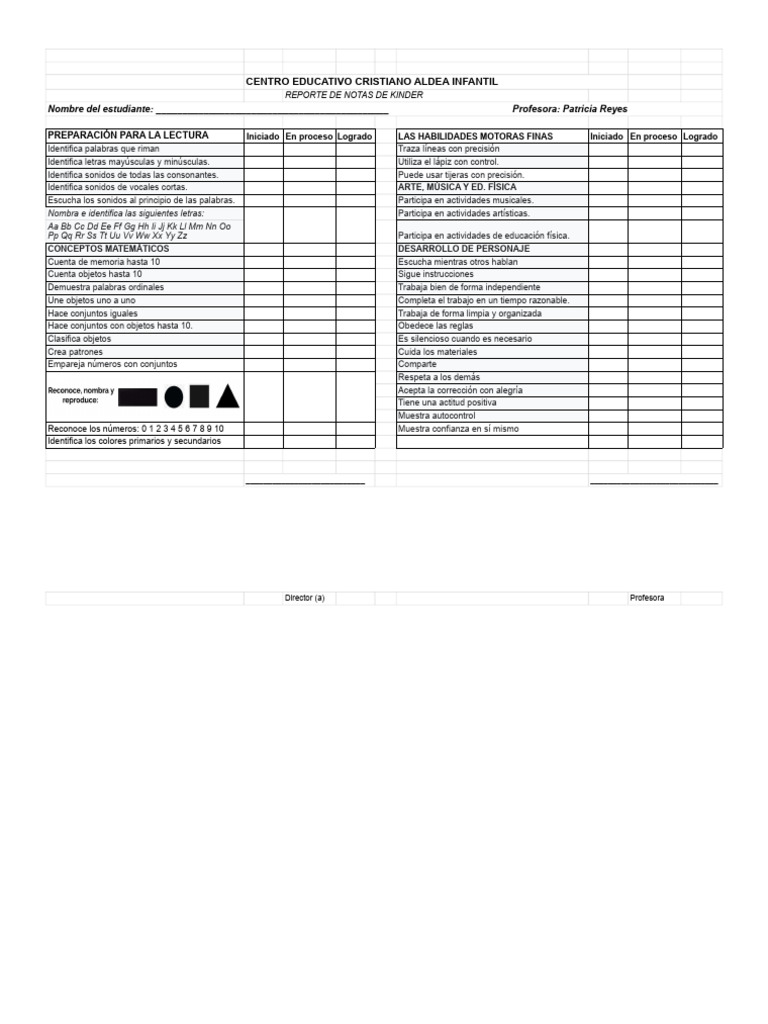 Reporte de Notas Kinder | PDF