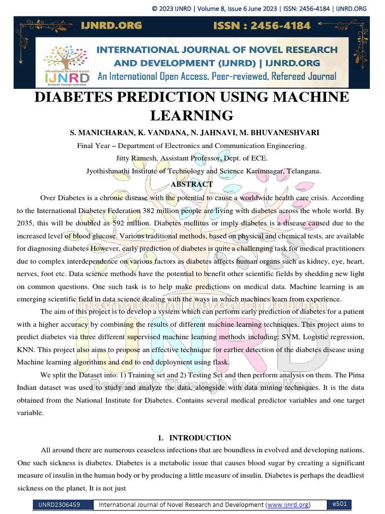 Early Diabetes Prediction with ML | PDF | Machine Learning | Diabetes