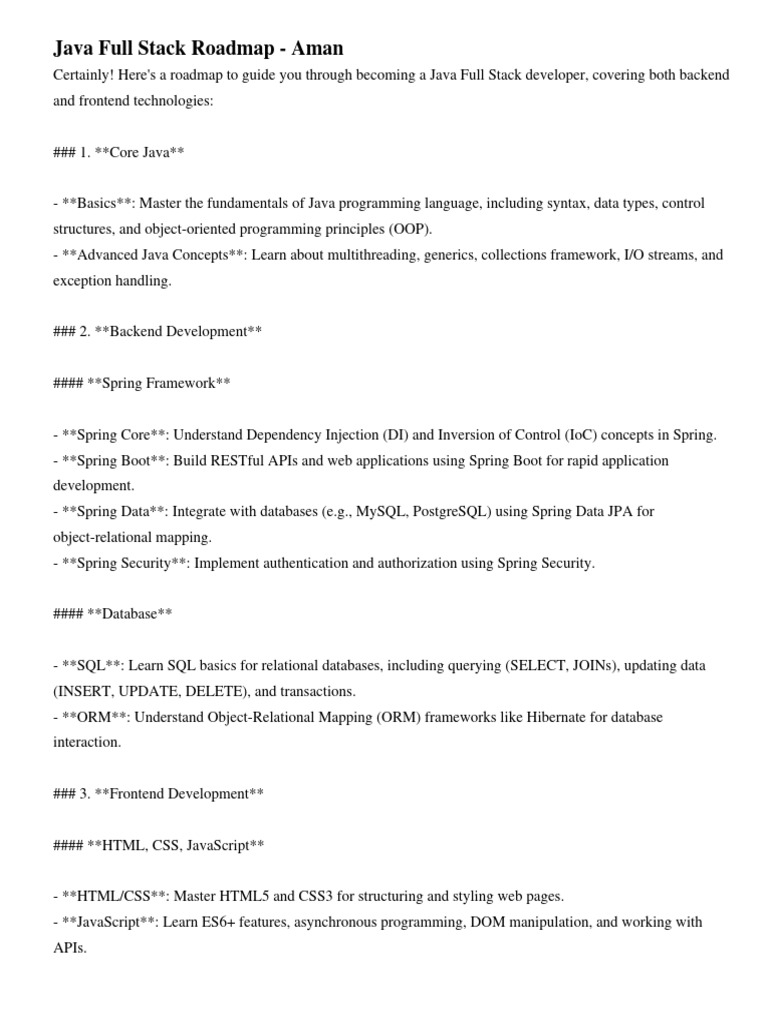 Java Full Stack Roadmap - Aman | PDF | Databases | Systems Engineering