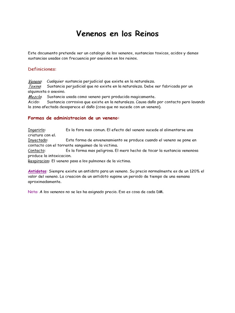 Catálogo de Venenos en los Reinos | PDF | Veneno